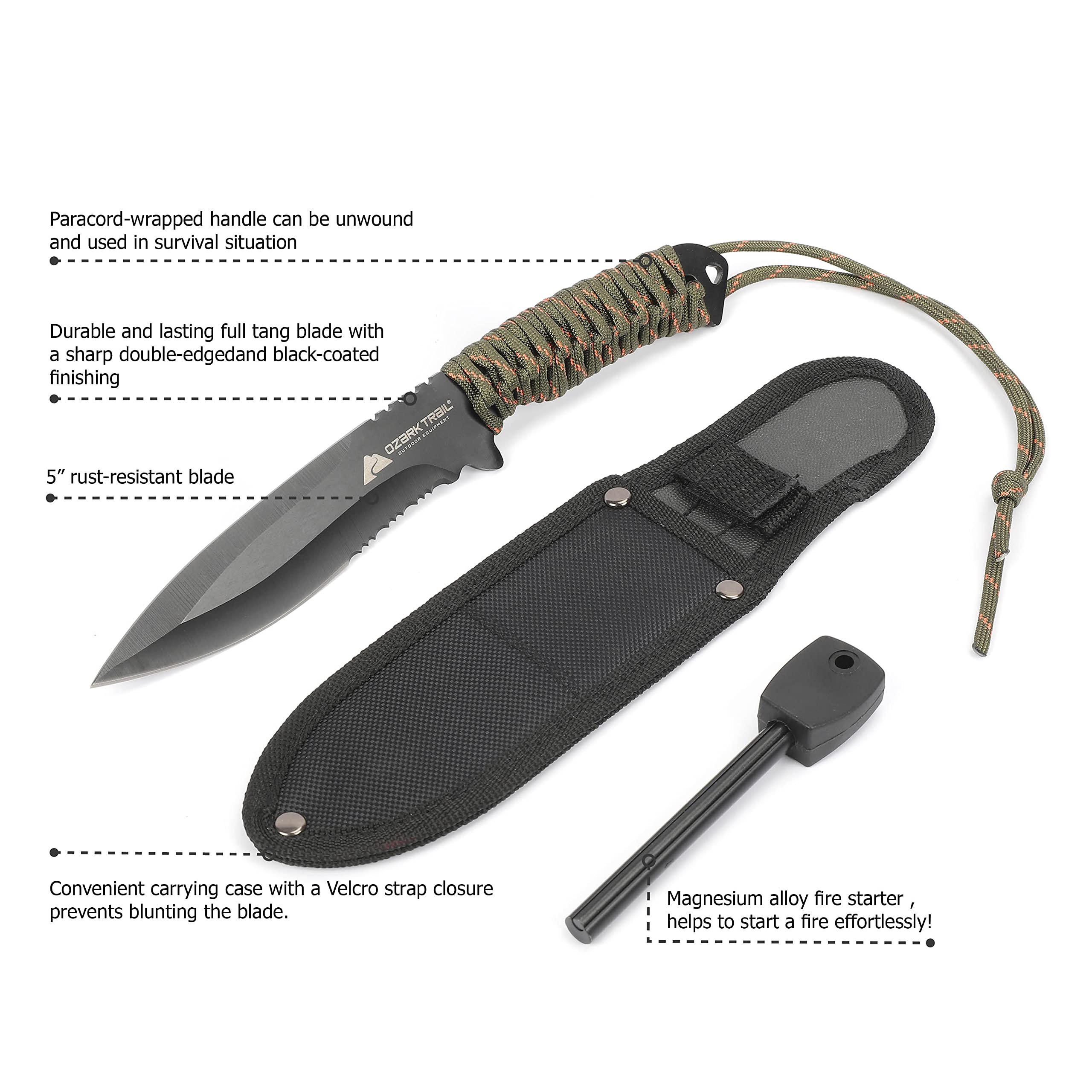 oky Stainless Steel Paracord Knife with Fire Starter