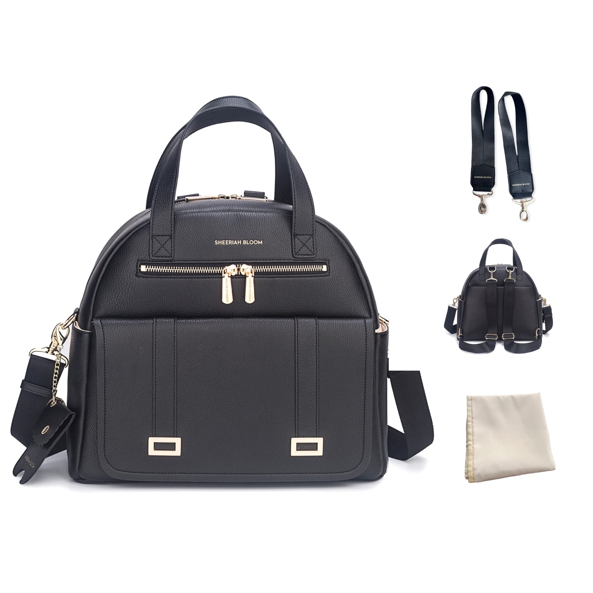 Sheeriah Bloom New and Upgraded Diaper Bag Backpack, Leather Baby Bag Tote Diaper Backpack with Changing Pad, Hand Sanitizer Holder Stroller Hooks, Lightweight Stylish Mommy Bag Daisy Collection