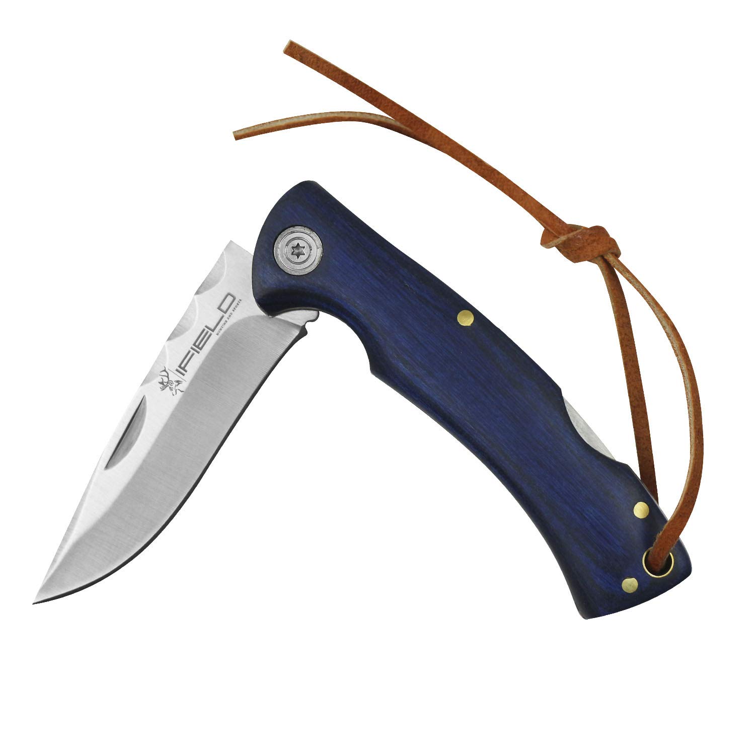 iFIELD Folding Knife Camper EL29039, Blue Stamina Handle, with Cord, 3.3 inch Stainless Steel Blade, Camping Tool for Fishing, Hunting, Sport Activity.
