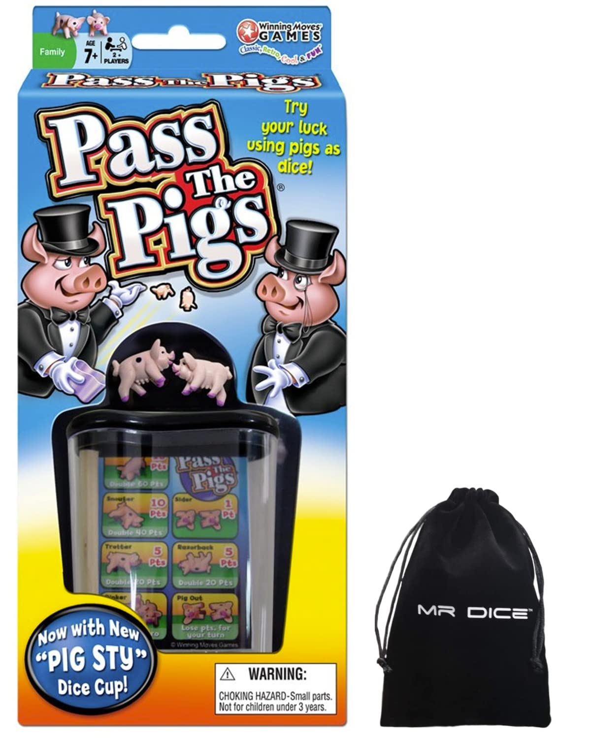 Pass The Pigs Roll Dice Game Bundle with Mr Dice Drawstring Bag