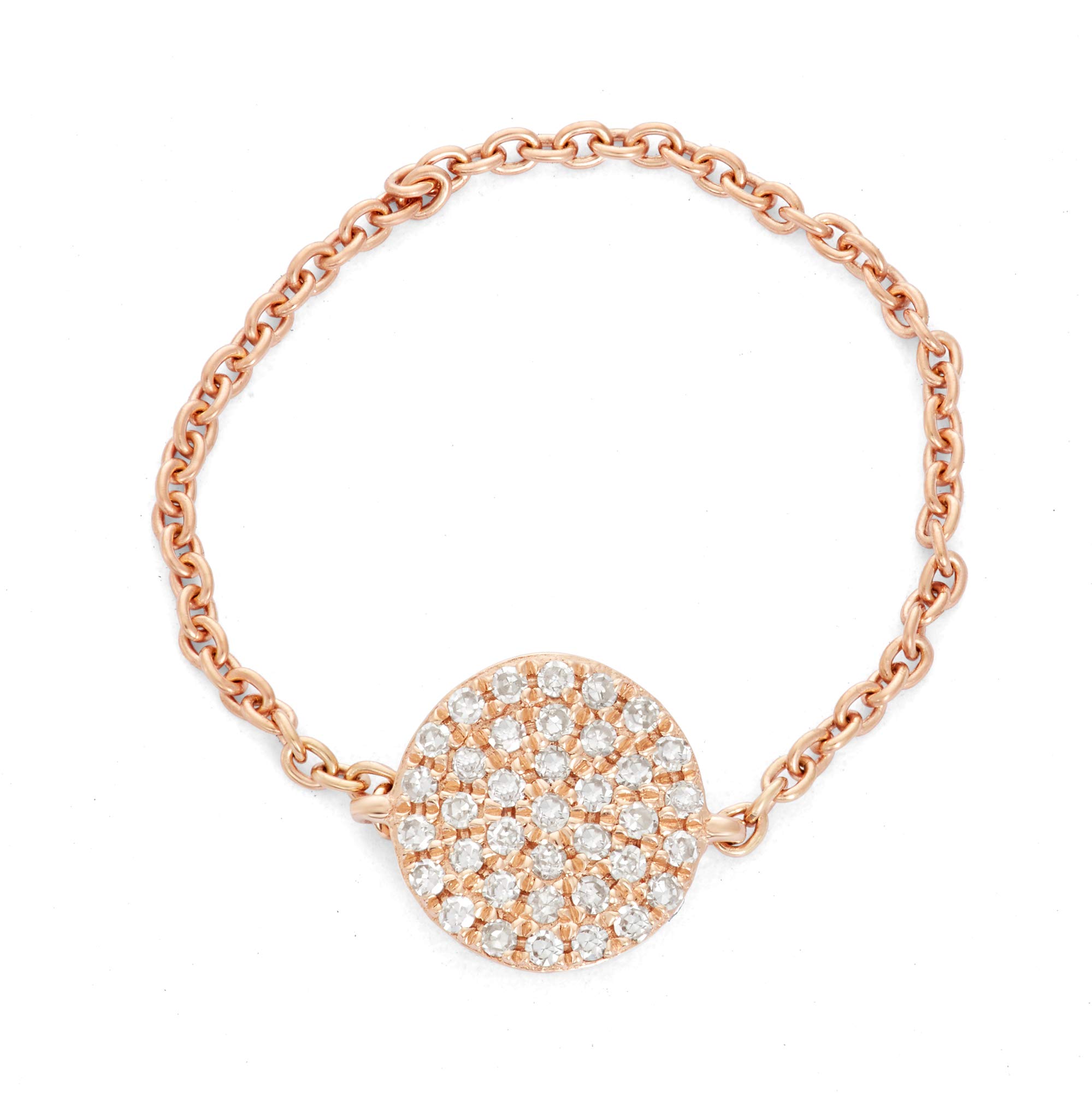 JULIETTE COLLECTION 14K Yellow Gold Diamonds Pave Round Disc Geometric Chain Rings for Women – Ring Size 6, 0.104ct Total Diamond Weight