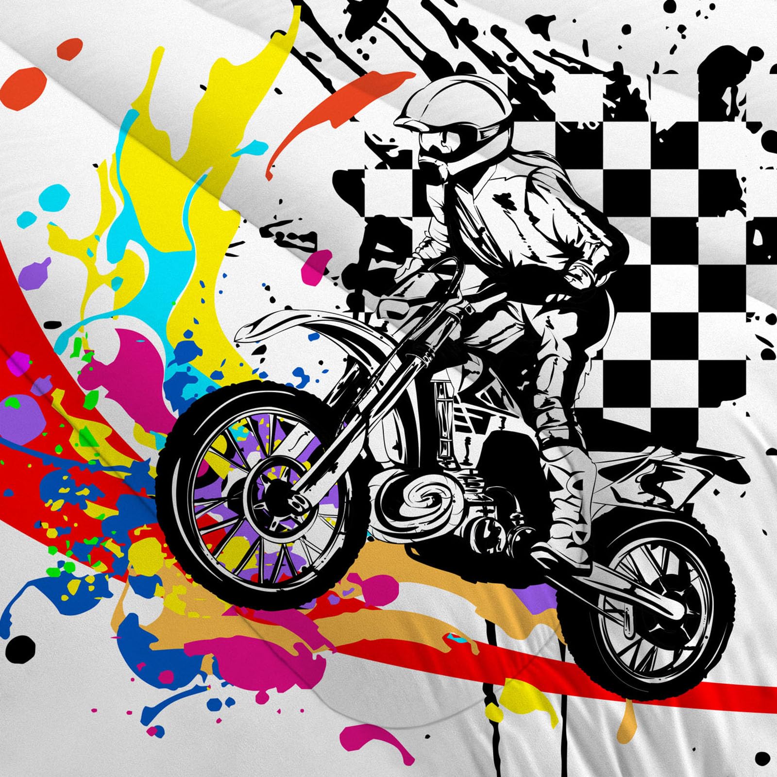 VTKON Motorcycle Comforter Set Full Extreme Sports Bedding Set for Boys Girls Dirt Bike Bedding Set Motocross Bedding Sets Boys Tie Dye Comforter Set Includes 1 Comforter + 2 Pillowcases
