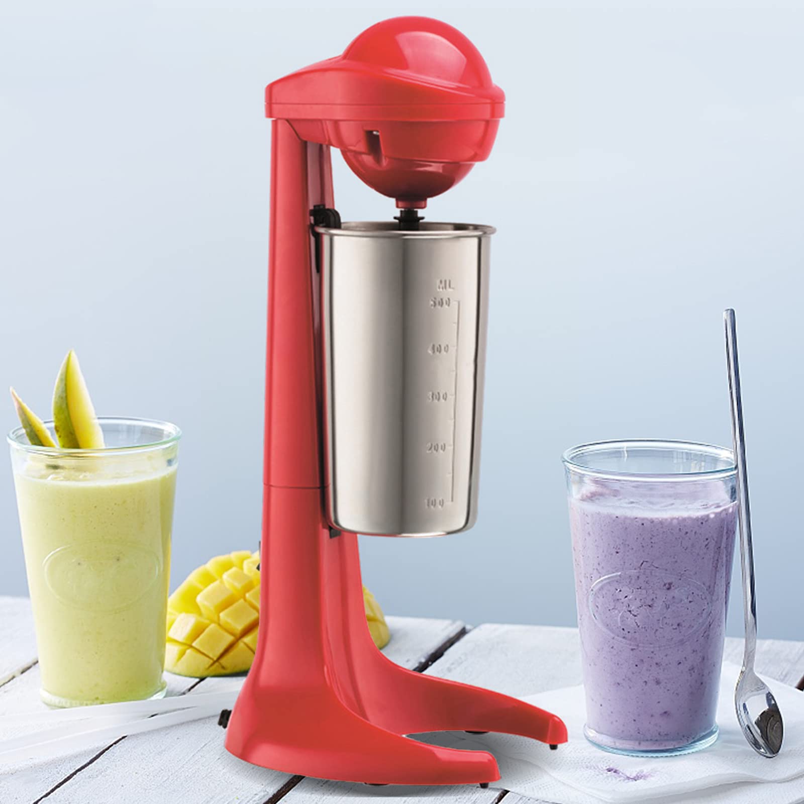 YETINGSHOP Milkshake Maker, 100W 23000RPM Electric Milkshake Maker Machine, Single Head Drink Mixer for Milkshake Mixed Drink Household, 500ml Cup, 2 Speed Adjustable, Red