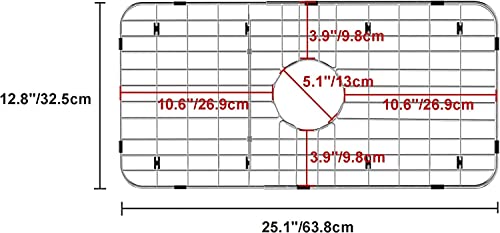 SANNO Kitchen Sink Grate Stainless Steel Sink Protector for Kitchen Sink, Grid Sink Protector Kitchen Sink Rack for Bottom of Sink,Center Drain Sink Bottom Grid,25"L X 12.8"W