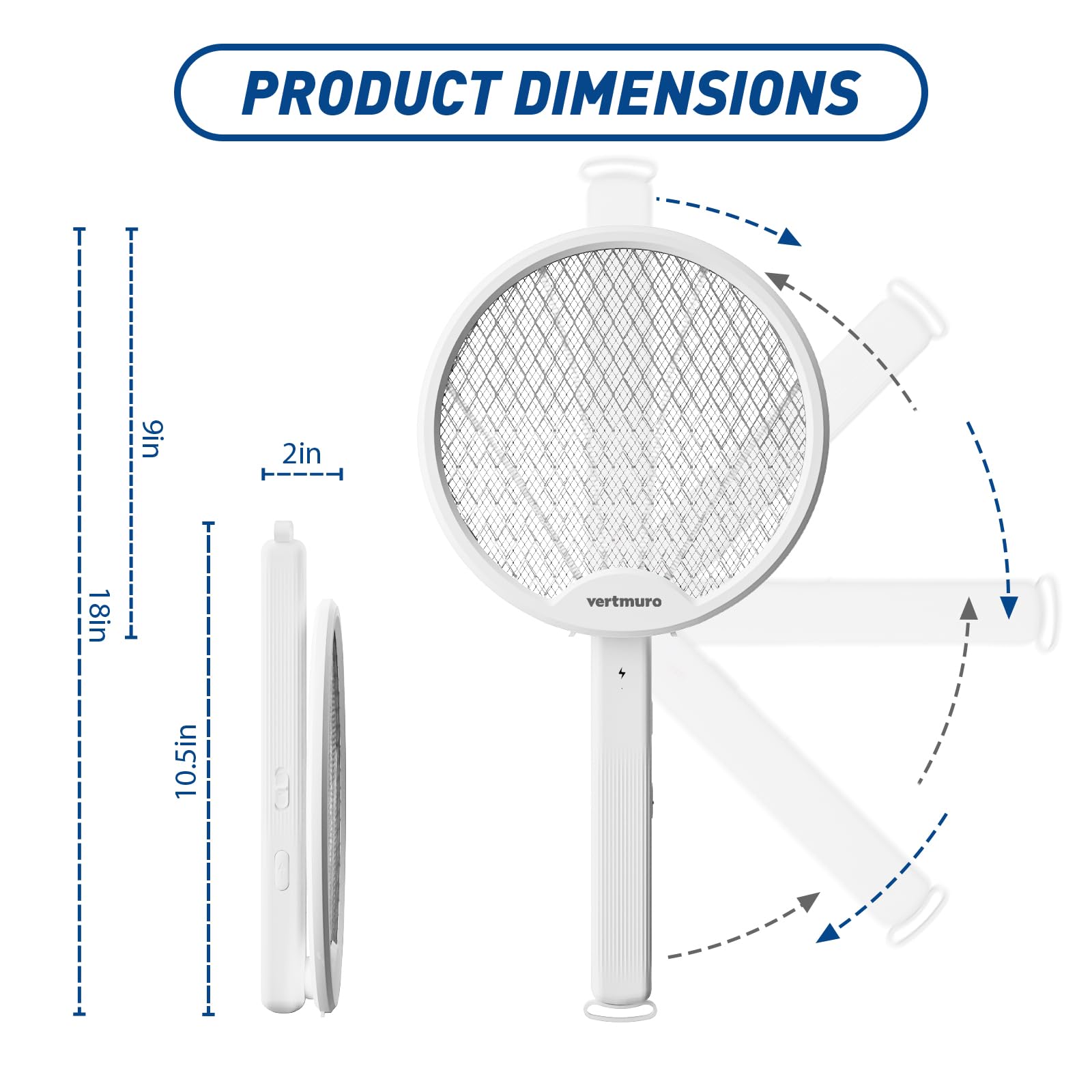 vertmuro Electric Fly Swatter, 4000V Bug Zapper Racket 2-in-1 Foldable Fly Trap with USB Rechargeable Battery, UV Light, Mosquito Killer Zapper for Indoor and Outdoor