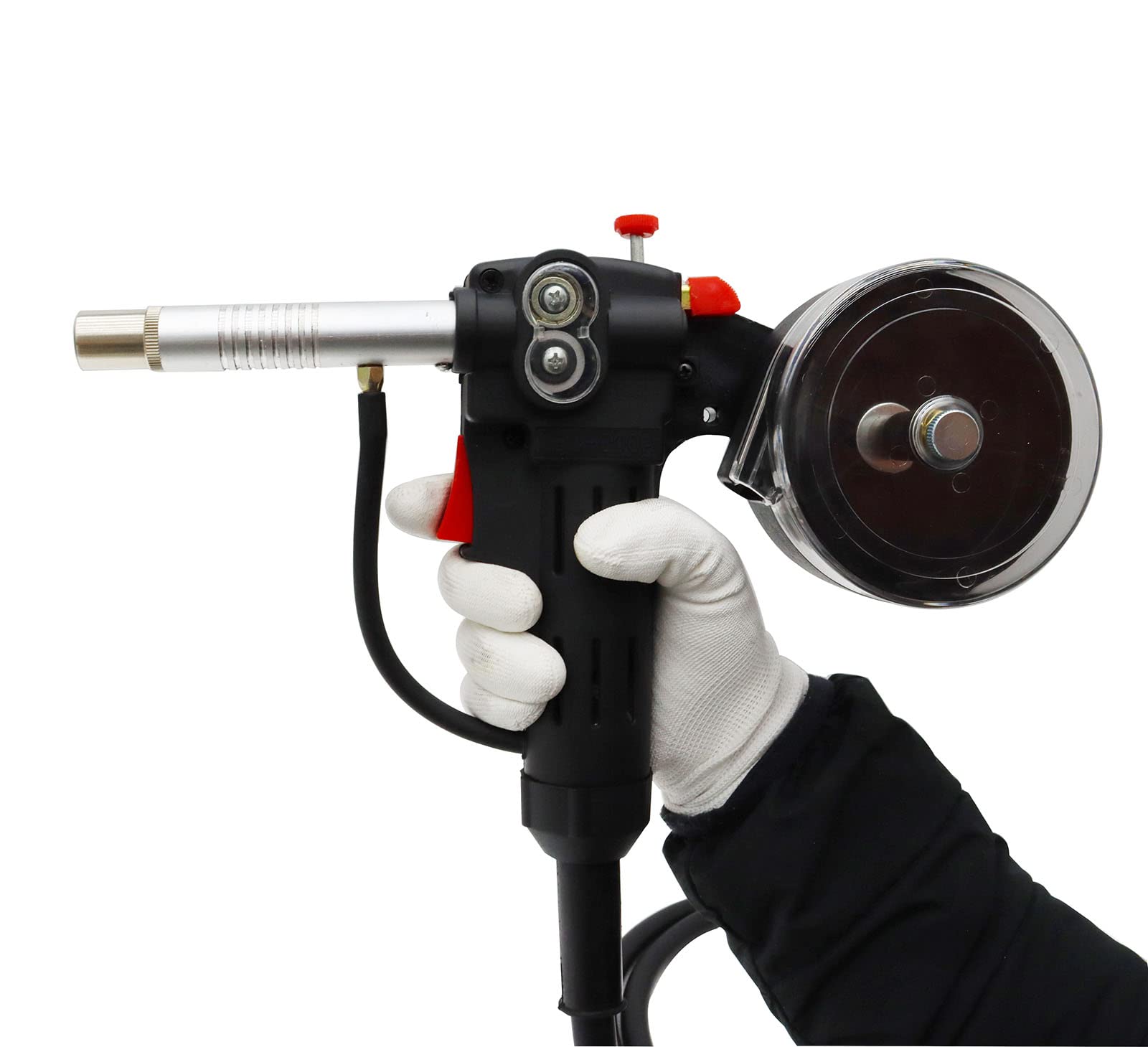 PreAsion Aluminum Spool Gun Fit Spoolmate 100 Series Miller Millermatic 180/300371 Millermatic 140 180 211 with 10pcs Contact Tips Welding Torch Welding Machine with 9.8ft Cable DC24V