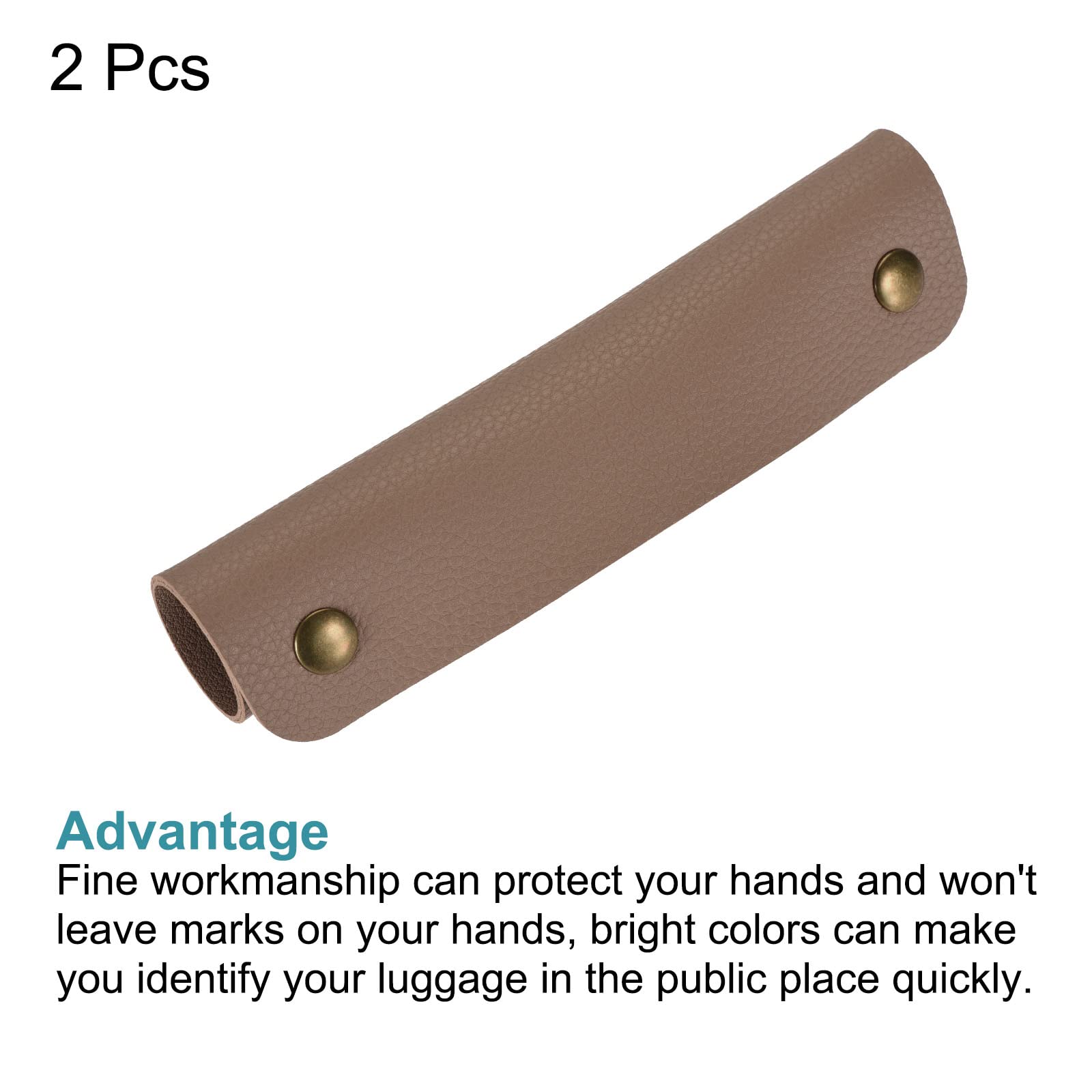 PATIKIL Leather Handle Wraps, 2 Pack PU Handbag Grip Cover Protector with Brass Clasp for Grocery Shopping Bag, Golden Brown