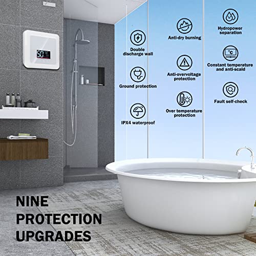 Tankless Instant Hot Water Heater with Remote Control, Electric, 5500W, 110V,Constant Temperature, Digital Display for RV Home Kitchen Indoor(White)(Can't Use Socket)