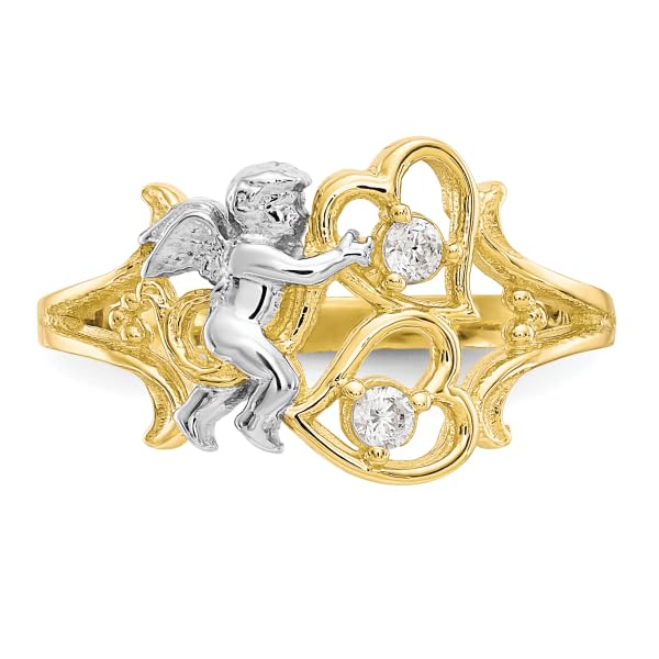IceCarats 10K Yellow Gold Cubic Zirconia CZ Guardian Angel Heart Love Ring Size 6