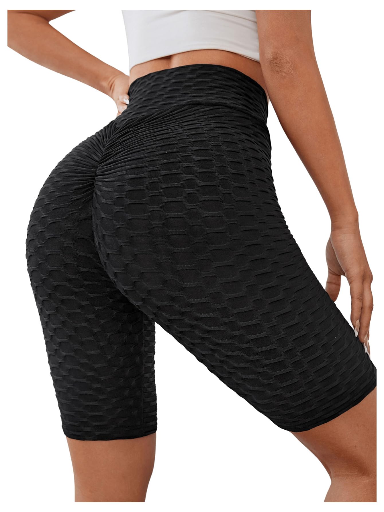 MakeMeChic Women's Lace Trim Wide Waistband High Waisted Biker Shorts Short Leggings Under Shorts Black M