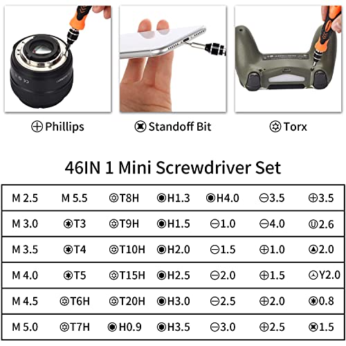 Precision Screwdriver Set, SHOWPIN 46 in 1 Laptop Screwdriver Kit with T5 T6 T8 T10 Torx Bit Set, Electronics Tool Kit Compatible for Game Console, iPhone, Cell Phone, PC, and Computer Repair