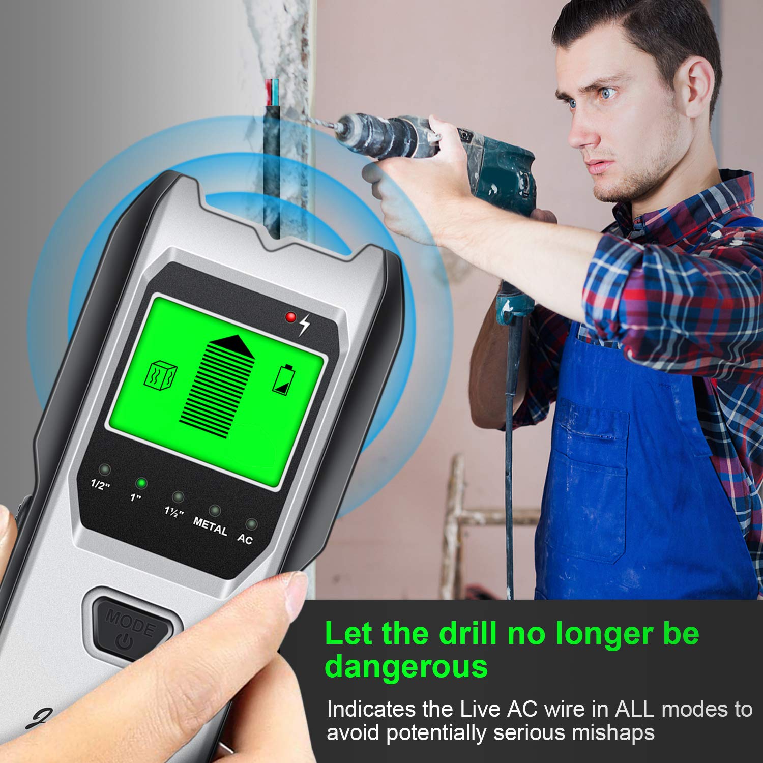 Stud Finder Wall Scanner, 5 in 1 Multi-function Upgraded Smart Stud Sensor, Wall Scanner with Battery for the Center& Edge of Metal, Studs and AC Wire, Pipe Locator for Walls