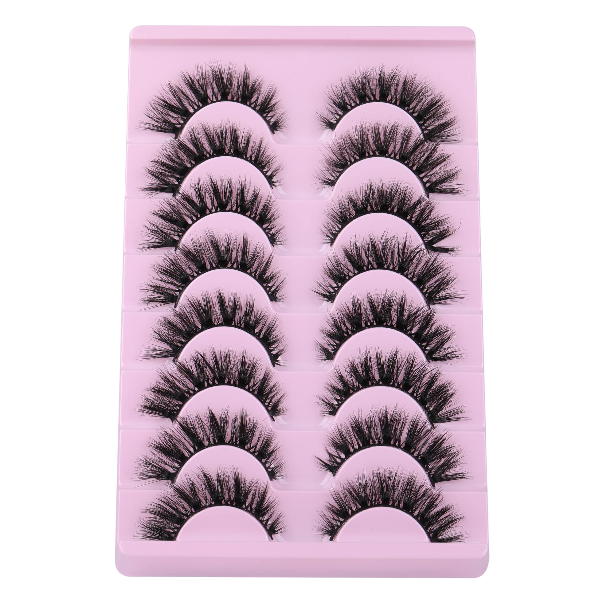 Lashes Cat Eye Natural Eyelashes Wispy 3D Curly Short Crisscross Mink Lashes 8 Pairs Fluffy Fake Eyelash Pack by Mavphnee
