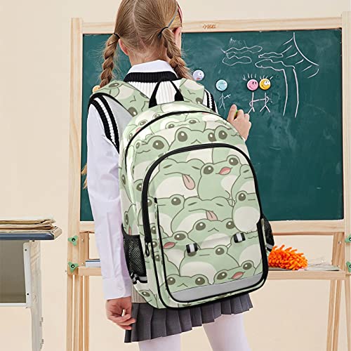 Vnurnrn Cute Frogs Kids Backpack Big Storage Multiple Pockets 17.7 IN Bookbag with Chest Buckle Reflective Strip for Boys Girls 6+ years in Primary Middle High School