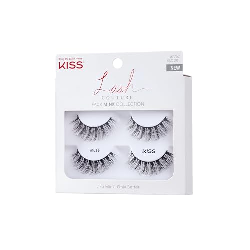 KISS Lash Couture, False Eyelashes, Muse', 14 mm, Includes 2 Pairs Of Lashes, Contact Lens Friendly, Easy to Apply, Reusable Strip Lashes, Glue On Lashes