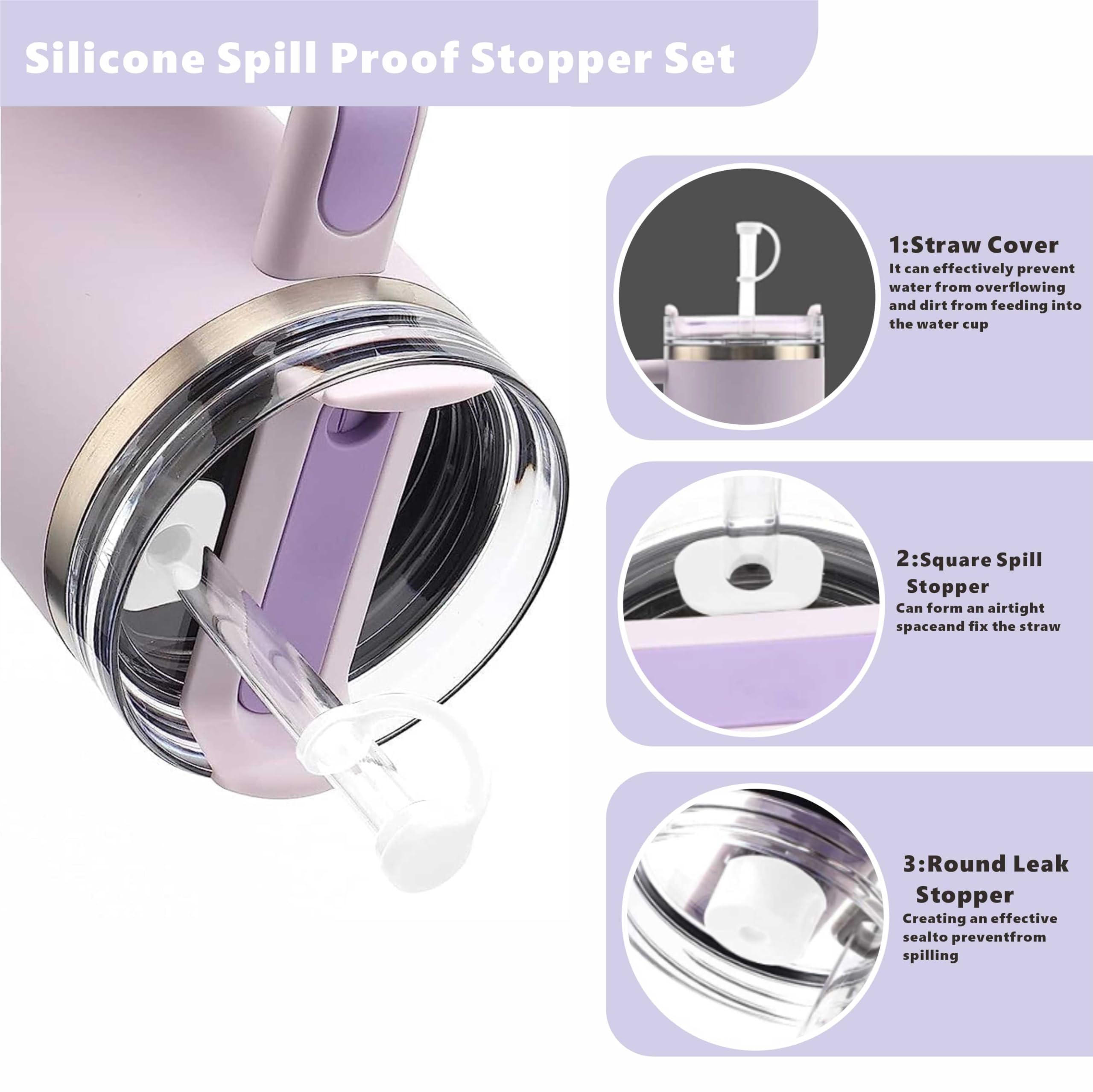 HuLiPaLi Stanley Cup Accessories Set Including 9 Pcs Silicone Spill Proof Stopper,3 Pcs Cute Straw Cover Cap for 9-10 mm Straws, 3Pcs Reusable Straw and 1 Cleaning Brush for Stanley Cup 40oz & 30oz