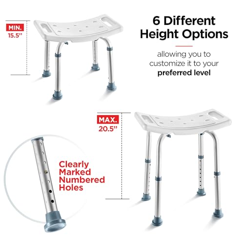 Shower Chair - with Back Scrubber & Additional Sponge - Tool Free Shower Chair for Elderly - with 8 Adjustable Heights - Portable Anti Slip Bath Chair for Elderly
