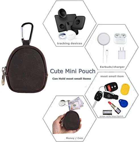 Tomcrazy Coins Mini Backpack Bag Genuine Leather Carrying Case for AirPods Pro 2 1 3, Galaxy Buds, Sony LinkBuds S WF-L900 WF-1000XM4 Cover, Car Keys, Access Card Keychain (Coffee)