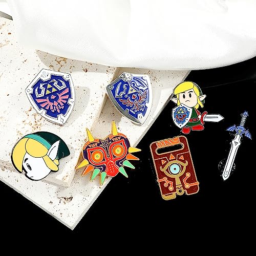 Zelda Game Enamel Pin Set - Zelda Gaming Collectible 7Pcs Shield and Sword Lapel Pins, Cosplay Brooch Gift for Women Men Game Lover