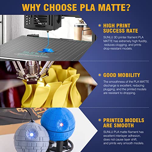 SUNLU 3D Printer Filament PLA Matte 1.75mm, Neatly Wound Filament, Smooth Matte Finish, 1kg Spool (2.2lbs), 330 Meters, Matte Blue& Grey
