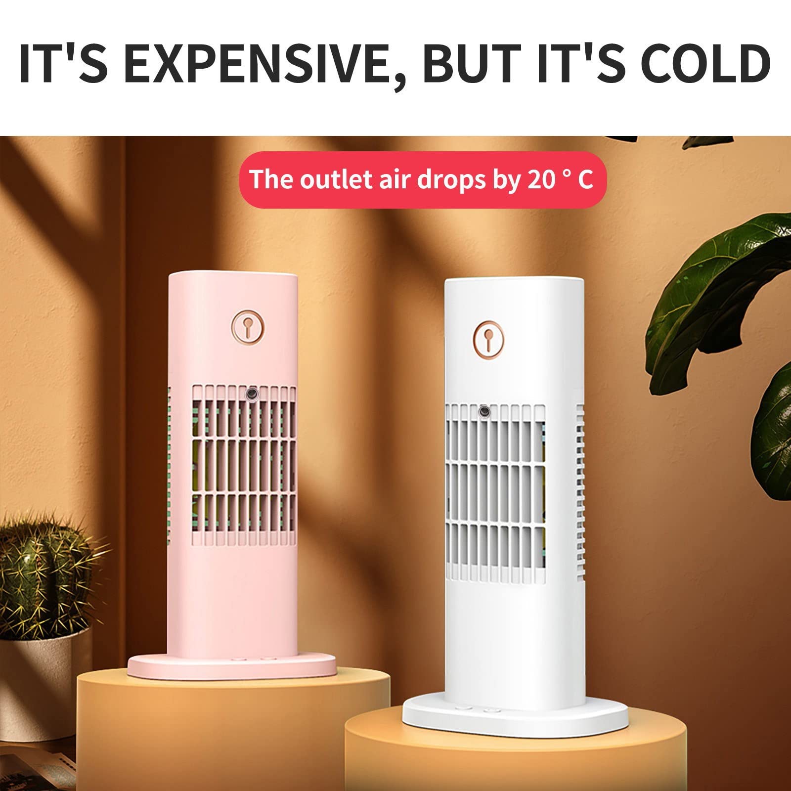 Portable Mini Air Conditioner Cooler Fan - USB Charging Humidifying Spray Cooling Desktop with 3 Wind Speeds - Quiet Desk for Bedroom Home Office Kitchen (White), 139.7x109.69x274.5mm