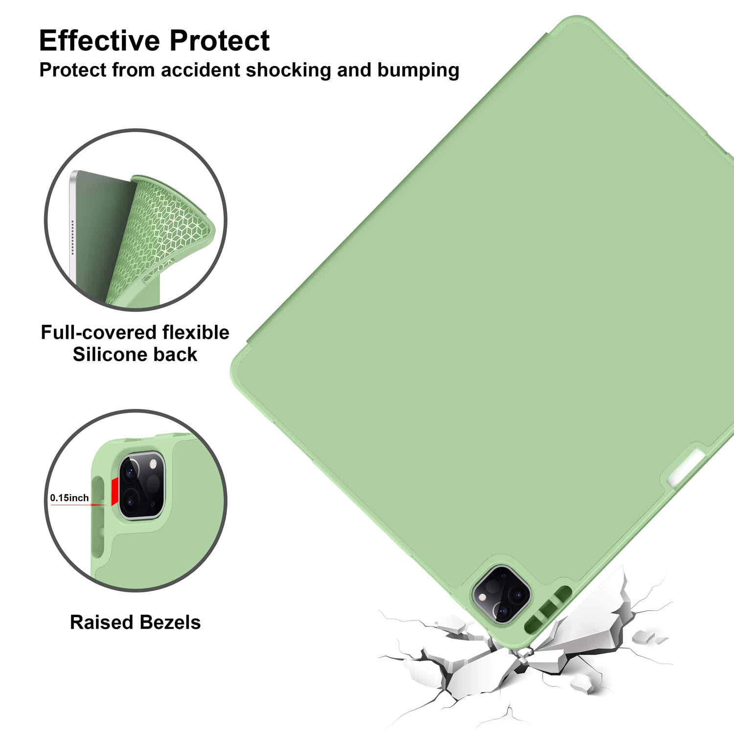Supveco New iPad Pro 12.9 Inch Case 2022/2021 (6th/5th Gen) with Pencil Holder [Support iPad 2nd Gen Pencil Charging/Pair],Trifold Stand Smart Case with Soft TPU Back,Auto Wake/Sleep-(Green)