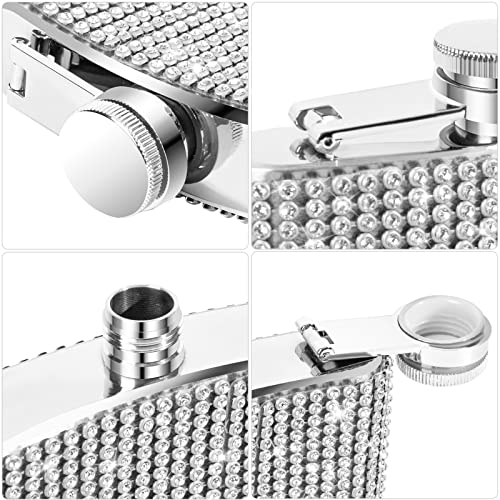 INSTOME Diamond Hip Flask,Flasks for Liquor for Women,6oz Bling Flasks for Liquor,Rhinestone Hip Flask Leakproof with Funnel,Leakproof Flask for Wine Whiskey Liquor Drinking (8+8, silver)