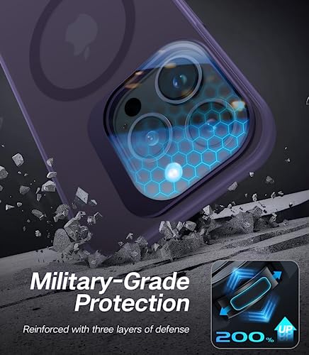 VOFATA for iPhone 14 Pro Case with Metal Camera Stand [Built-in 9H Camera Lens Protector][Compatible with Magsafe] Military Grade Shockproof Translucent Matte Magnetic Phone Case 6.1",Purple