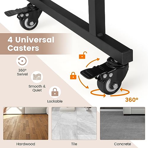 Tangkula Rolling Computer Desk Cart with Keyboard Tray, Mobile Portable Laptop PC Desk with CPU Stand & 3 Hooks for Sofa & Bed, Industrial Small Desk on Wheels for Small Spaces, Home Office Desk