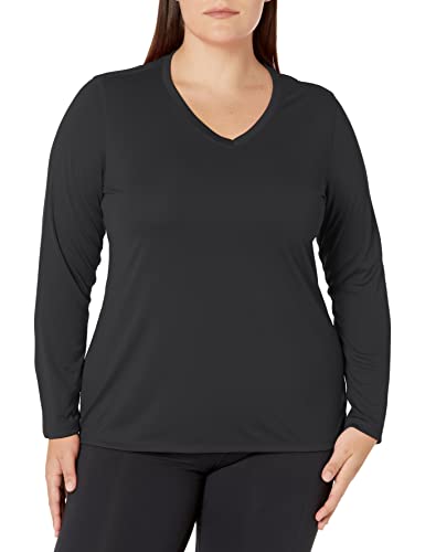 Just My Size Women's Plus Size Active Long Sleeve Cool Dri V-Neck Tee, Black, 5X