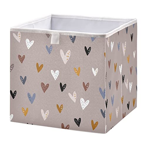 xigua Colorful Heart Cube Storage Bin, 11x11x11 in Collapsible Fabric Storage Cubes Organizer Portable Storage Baskets for Shelves, Closets, Laundry, Nursery, Home Decor