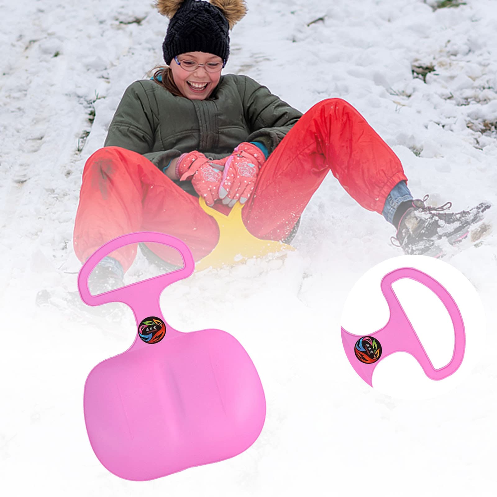 Portable Snow Sleds for Kids & Adult, Winter Plastic Skiing Board, Utility Durable Snow Board with Big Handle, Snow Saucers for Sledding Grass Sand Boarding (#2 P-18.89 * 14.56in)