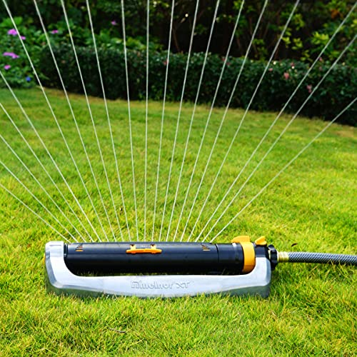 Melnor 65154AMZ XT Turbo Oscillating Sprinkler, Metal Base, 4,500 sq. ft., Quick Connect Bundle, 3-Way Adjustable, Black, Yellow