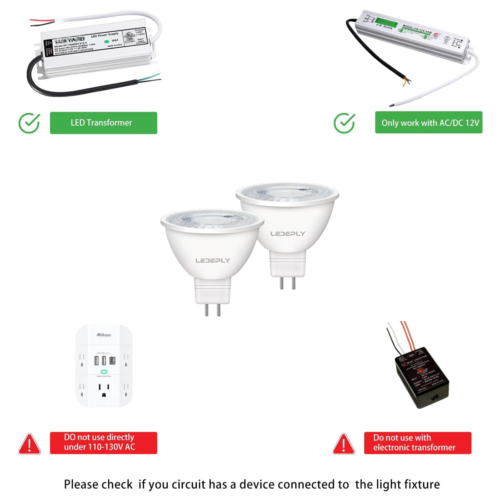 Zigbee MR16 LED Smart Bulb, Hub Required, Compatible with Phi*Lip*s Hu*e*, Alexa, Google, & ConBee, 5W =50W, GU5.3, Dimmable, AC/DC 12V, Color Changing & Tunable White, 2-Pack