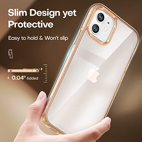 TAURI [5 in 1 for iPhone 12 Case, Non-Yellowing, with 2 Tempered Glass Screen Protectors + 2 Camera Lens Protectors, Shockproof Slim Phone Case iPhone 12, Drop Protection Rose Gold