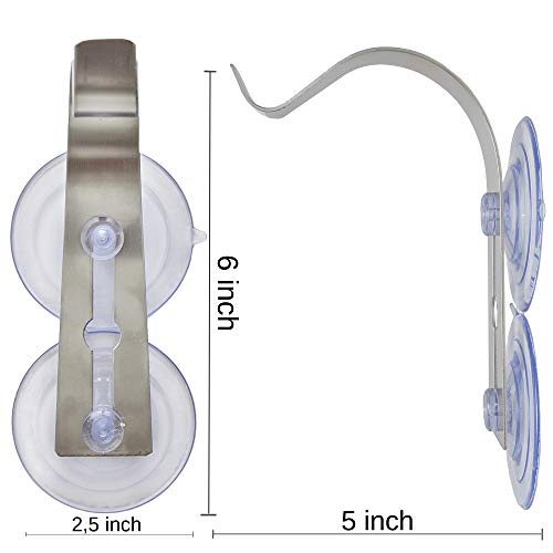 Spiral - 2-Pack Suction Cup Stainless Steel Hanger - Strong Heavy Duty for Garden, Kitchen and Bathroom, Hanging Bird Feeders, Plants, Wind Chimes, Wreath, Towel, Bathrobe and Loofah