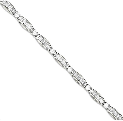 IceCarats 925 Sterling Silver Baguette Round Cubic Zirconia CZ Chain Bracelet