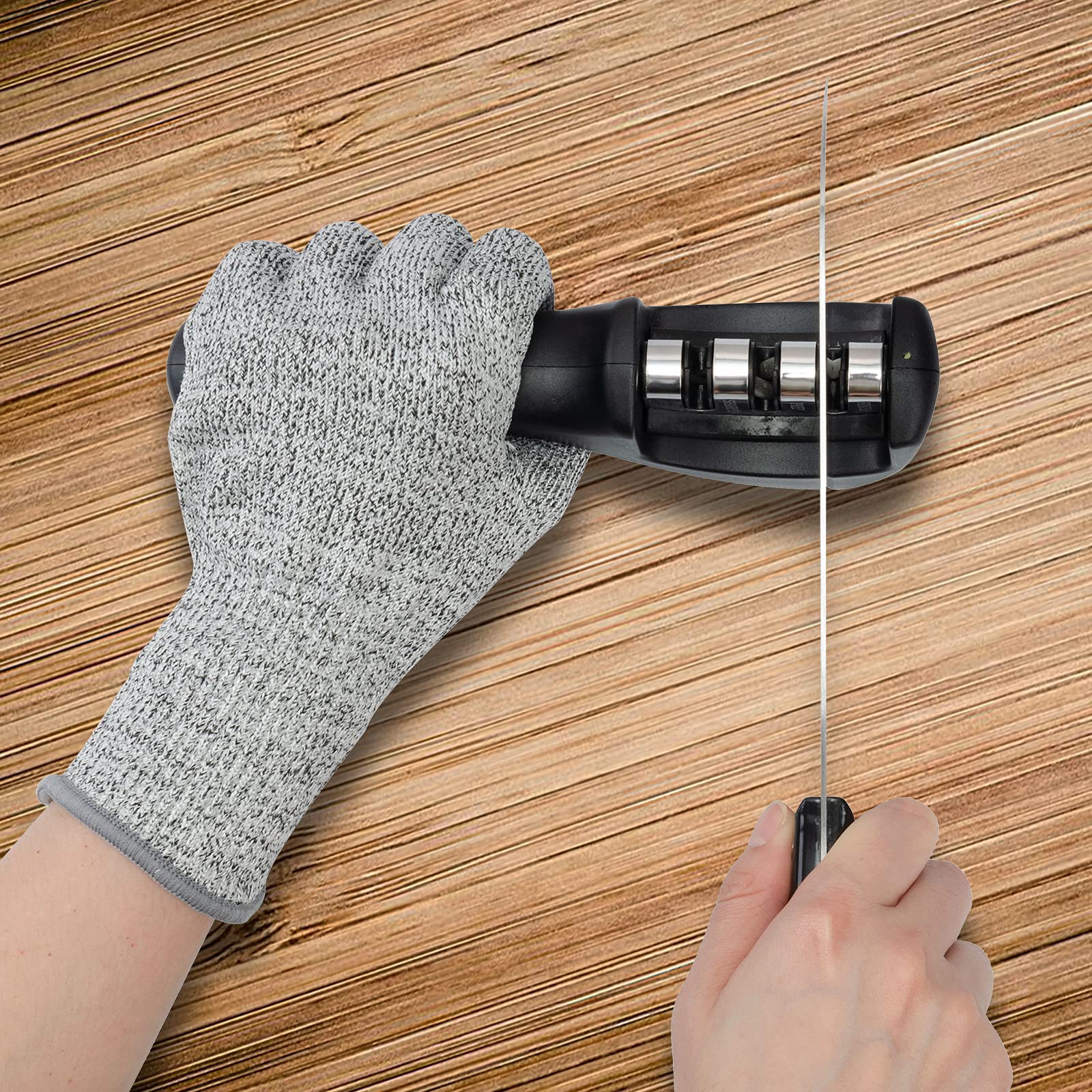 Knife Sharpene,3-Stage knife sharpener Helps repair, sand and polish blades,with Cut-Resistant Glove