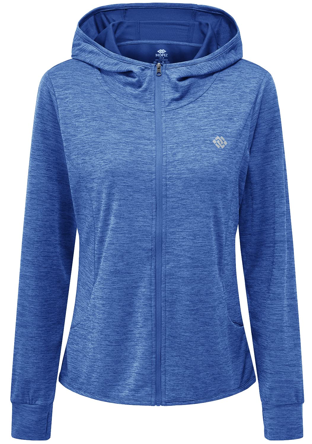 MoFiz Full Zip Long Sleeve Jackets for Training Ladies Quick Dry Sports Tops with Pockets Blue L