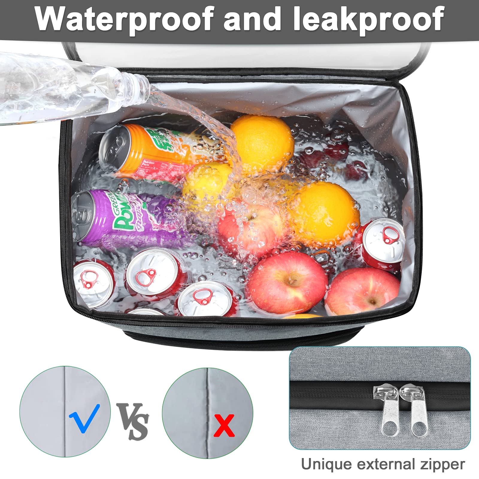 Insulated Large Cooler Bag SEEHONOR Collapsible 36-Can Coolers, Portable Dual Compartment Leakproof Soft Cooler Bag for Camping, Picnic, Beach and Hiking
