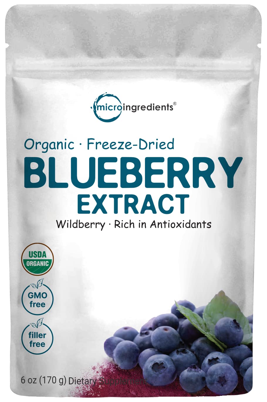 Organic Blueberry Extract Powder, 6oz | 100% Natural Fruit Powder | Freeze-Dried Wild Blueberries Source | No Sugar & Additives | Great Flavor for Drinks, Smoothie, & Beverages | Non-GMO & Vegan