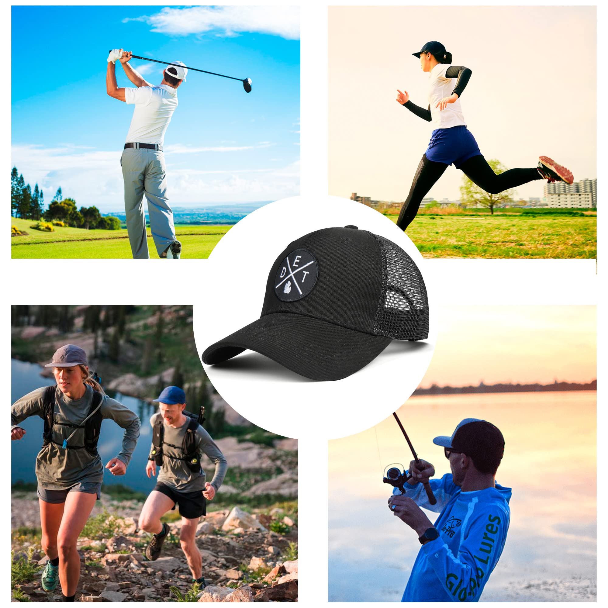 Nuyjimr Detroit - DET Black Baseball Caps for Women Men Mesh Trucker Cap Golf Hat Adjustable Size Cool