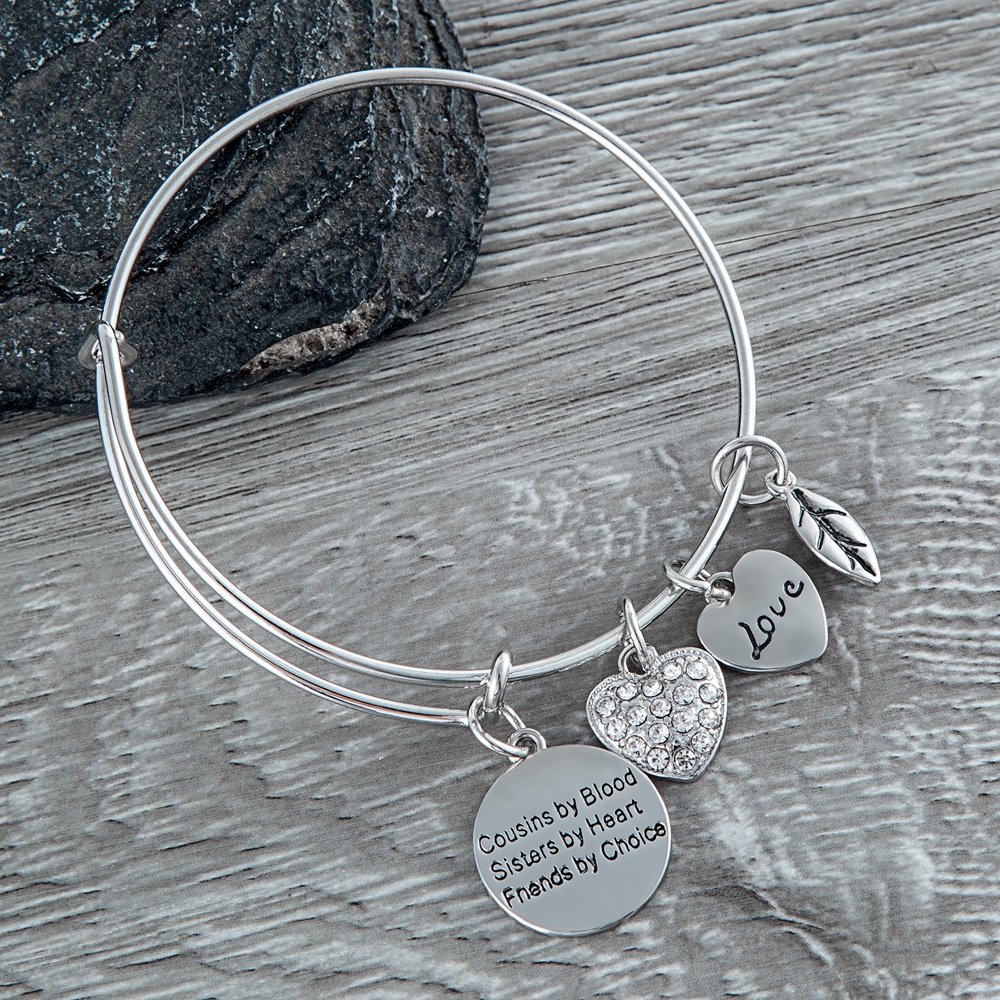 Infinity Collection Cousin Gift, Cousins by Chance, Friends by Choice Charm Adjustable Bangle, Cousin Jewelry for Women- Gift for Cousins