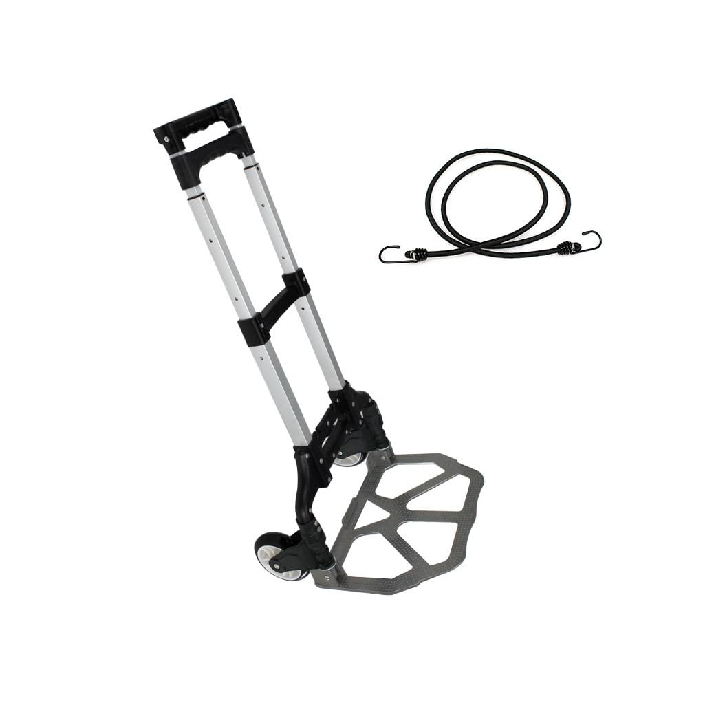 ZENY Folding Hand Truck Dolly Aluminum Hand Cart Portable Folding Trolley with Telescoping Handle and Bungee Cords, 175 lbs Capicity, for Moving and Travel