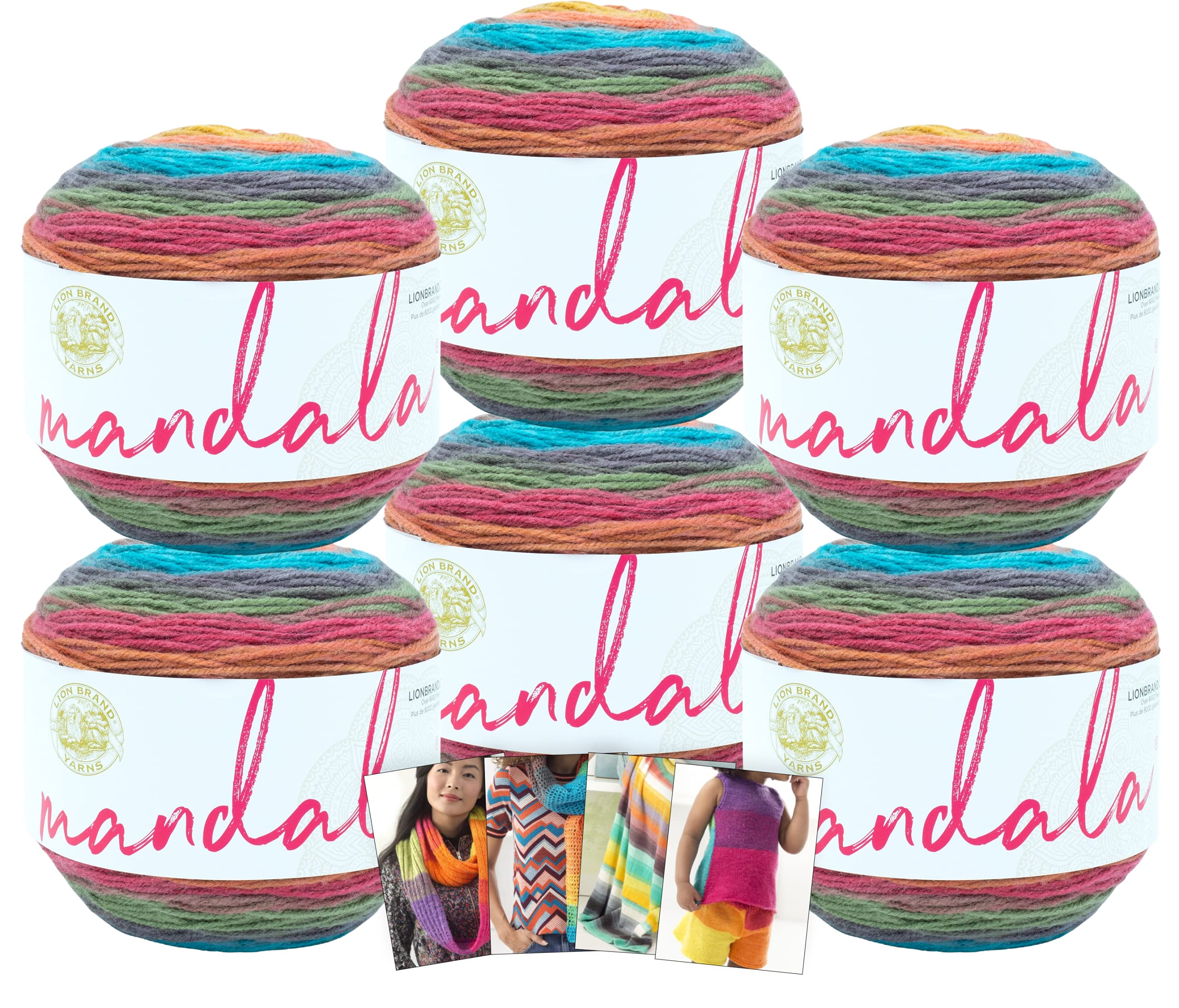 Lion Brand Mandala Yarn - 6 Pack with Pattern Cards in Color (Groot)