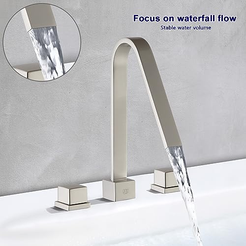 POP SANITARYWARE Roman Tub Faucet Brushed Nickel 2 Handle Deck Mounted Bathtub Faucet with Waterfall Spout for High Flow Rate, Include Valve and Trim Kit