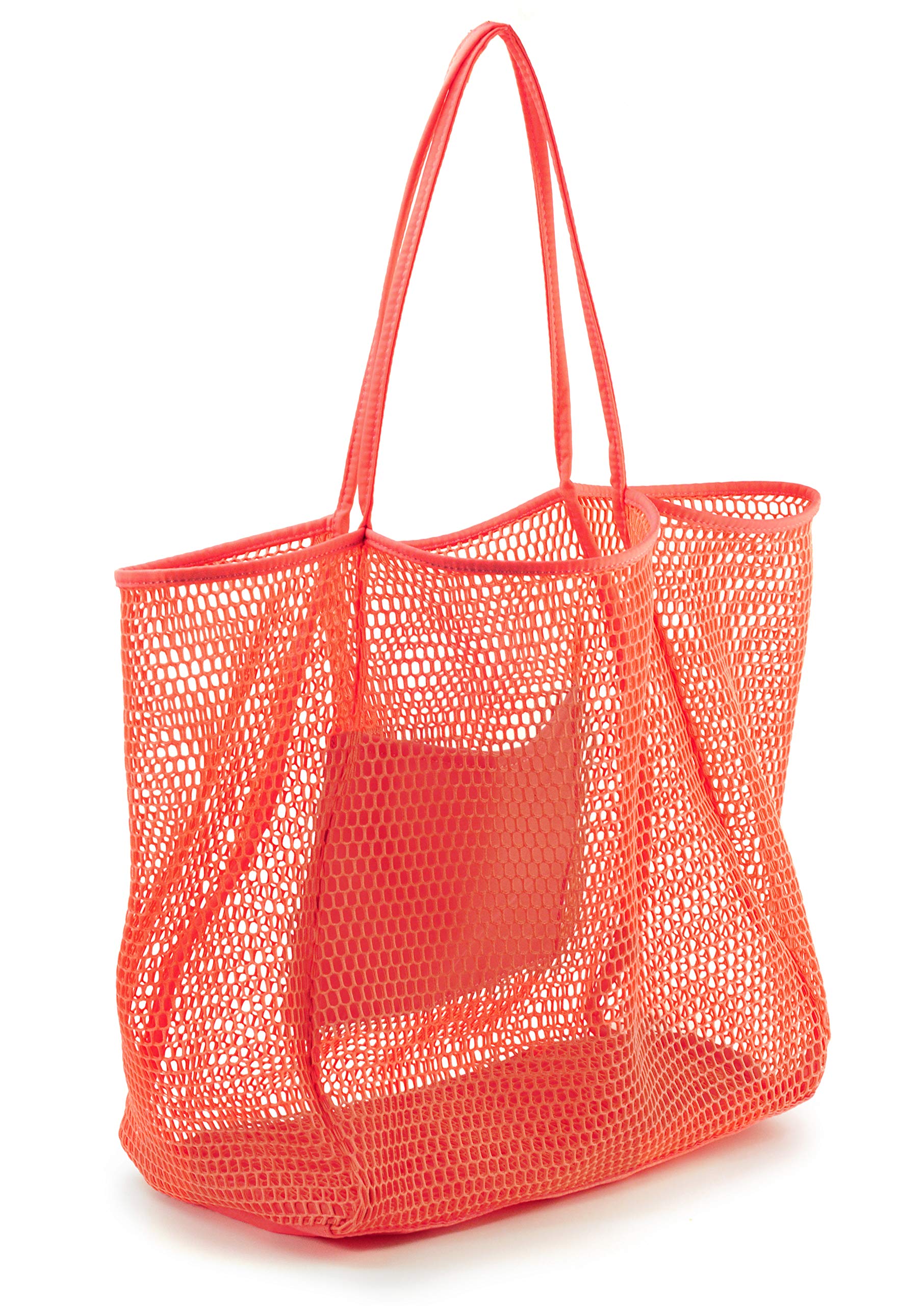 Mesh Beach Tote Womens Shoulder Handbag (Ice Blue, Coral)