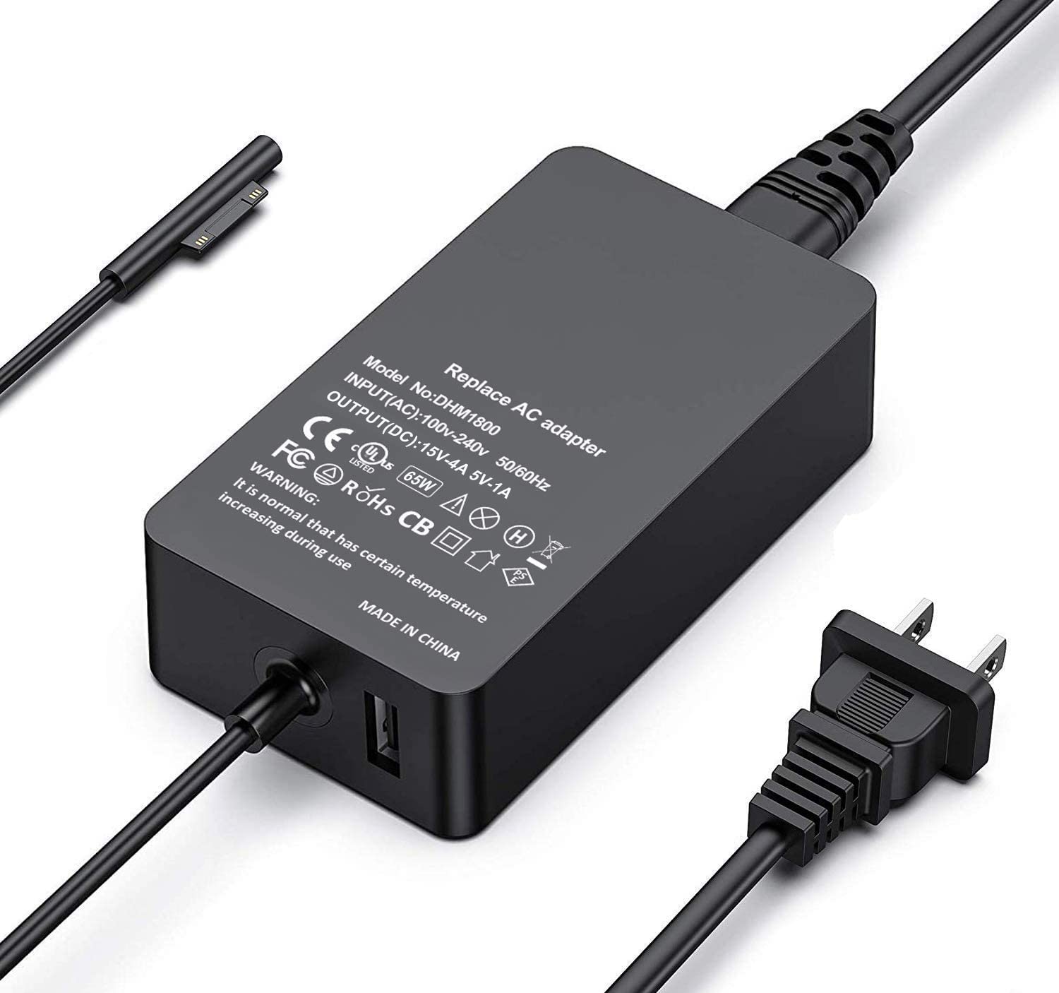 Surface Laptop Charger Surface Pro Charger 65W 15V 4A Power Supply Compatible Microsoft Surface Pro X/9/8/7/6/5/4/3 Surface Laptop1/2/3/4 Surface Go1/2/3 Surface Book 1/2/3 with USB Charging Port