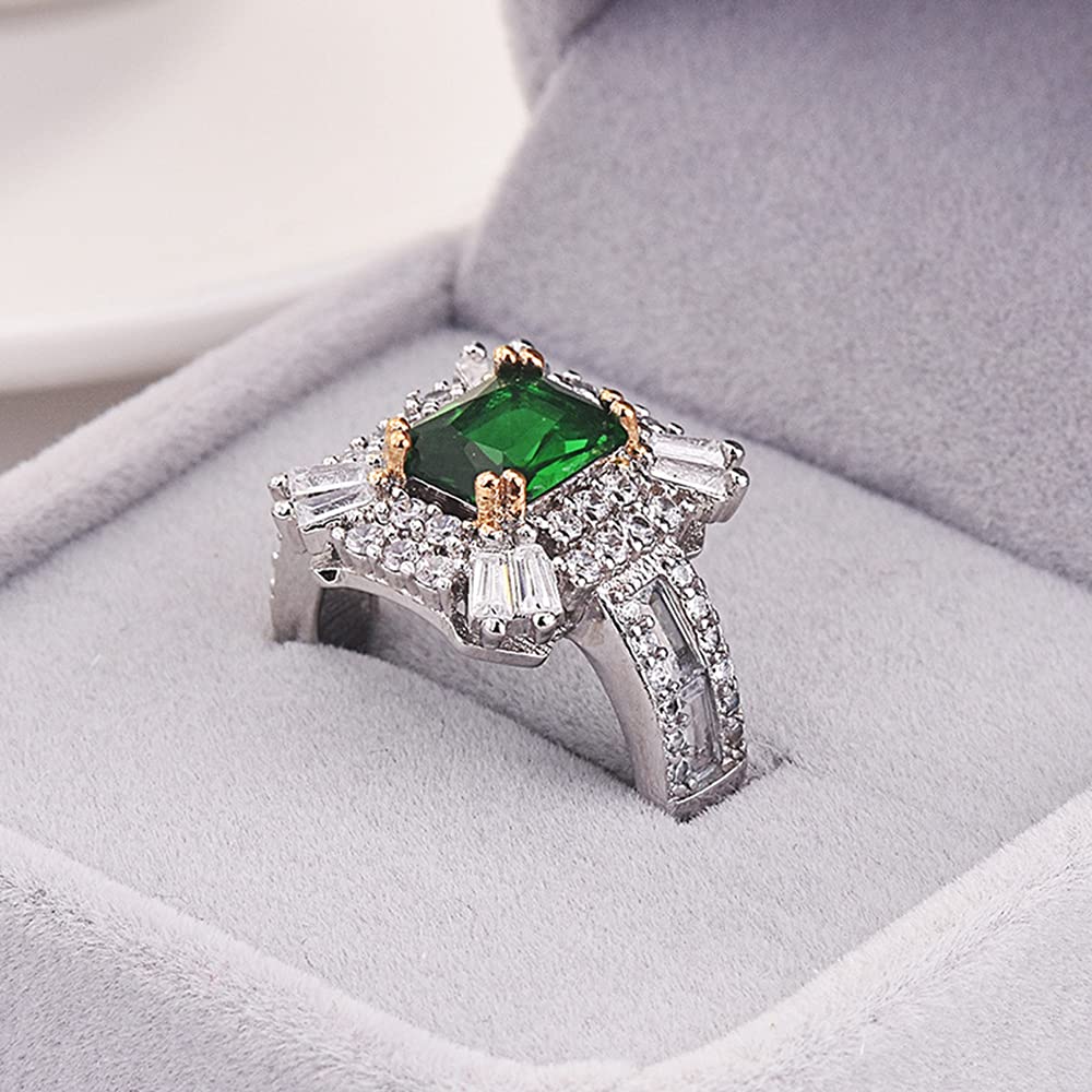 Koguxuix 925 Sterling Silver Emerald Ring Perfect Square Princess Cut Green Gem Cubic Zirconia Anniversary Promise Ring CZ Crystal Eternity Engagement Wedding Band Ring (10)