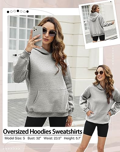 TICTICMIMI Women's Casual Oversized Hoodies Sweatshirts Fleece Long Sleeve Tops Cute Loose Y2K Pullover with Pocket Grey